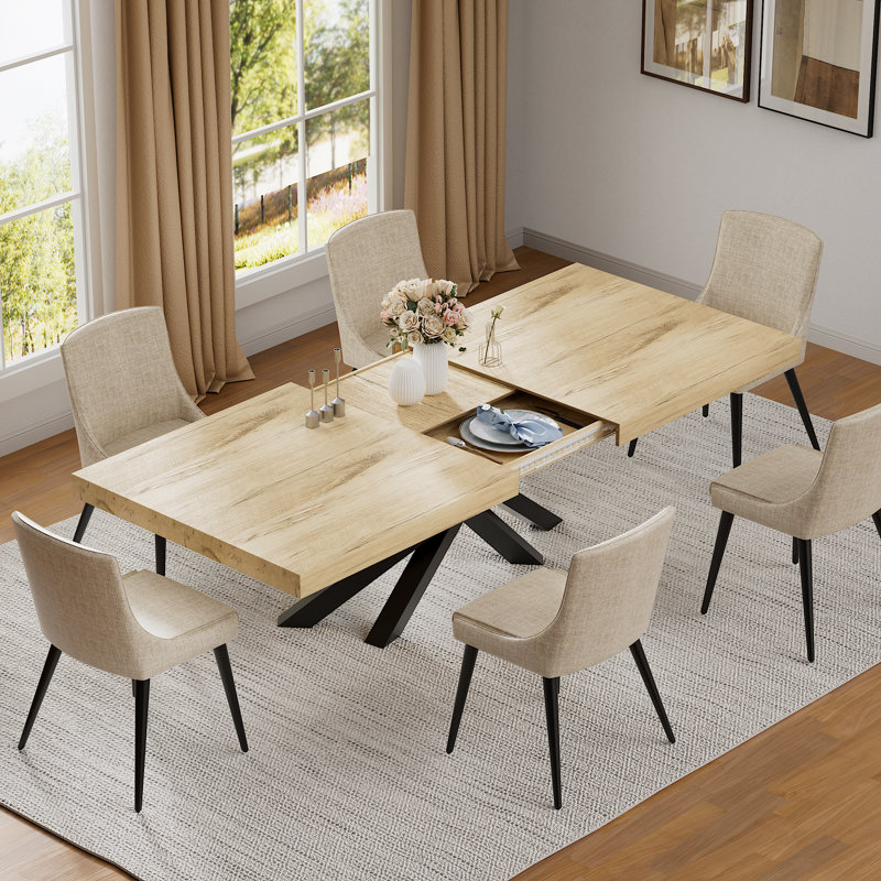 Latitude Run® 62" to 78" Extendable Dining Table For 6-8 Person, Rectangle MDF Dining Room Table ...